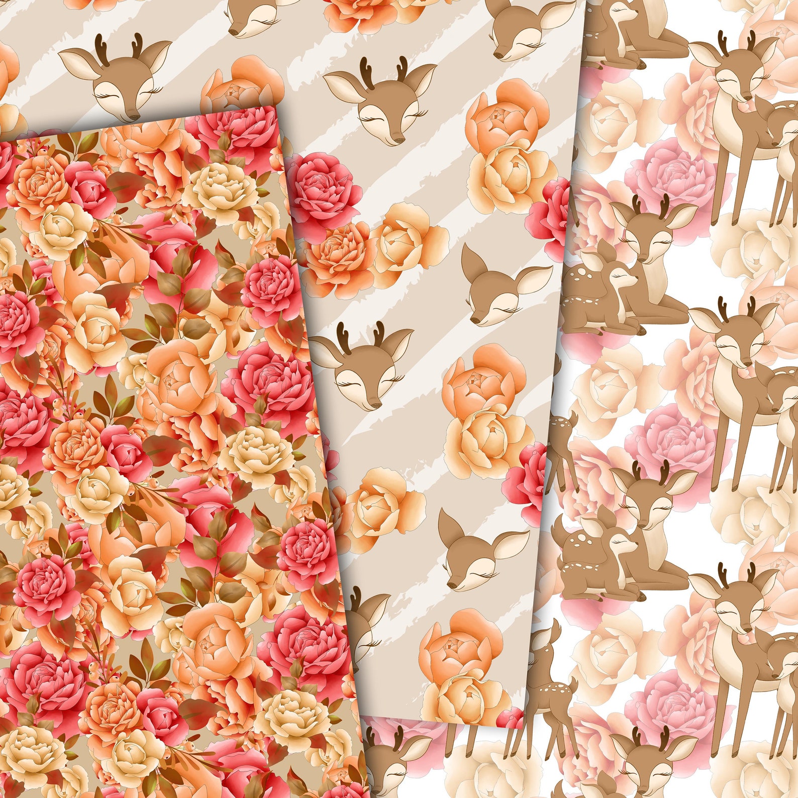 Deer Digital Paper Forest Deer Pattern Deer Pattern Autumn | Etsy