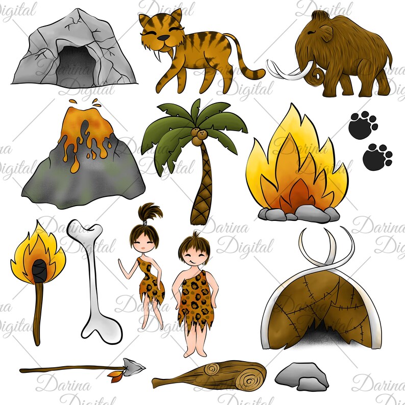 Caveman Clipart Prehistoric Clipart Stone Age Illustration - Etsy