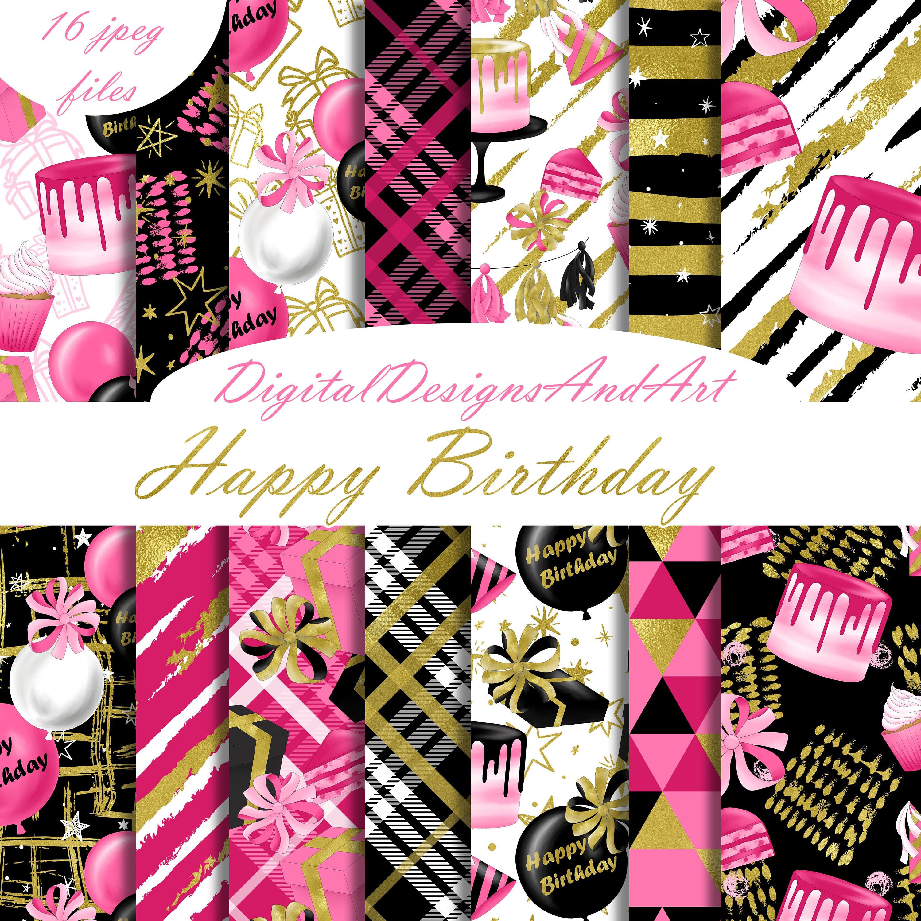 Birthday Digital Paper, Happy Birthday Pattern, Cake Paper, Planner ...