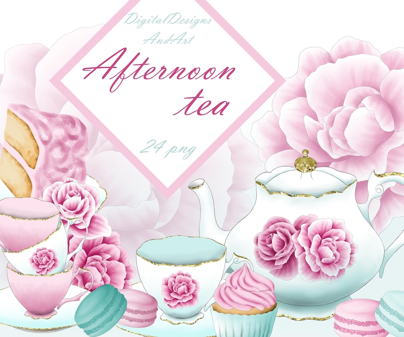 Tea Clipart Teapot Clipart Watercolor Tea Party Clipart | Etsy