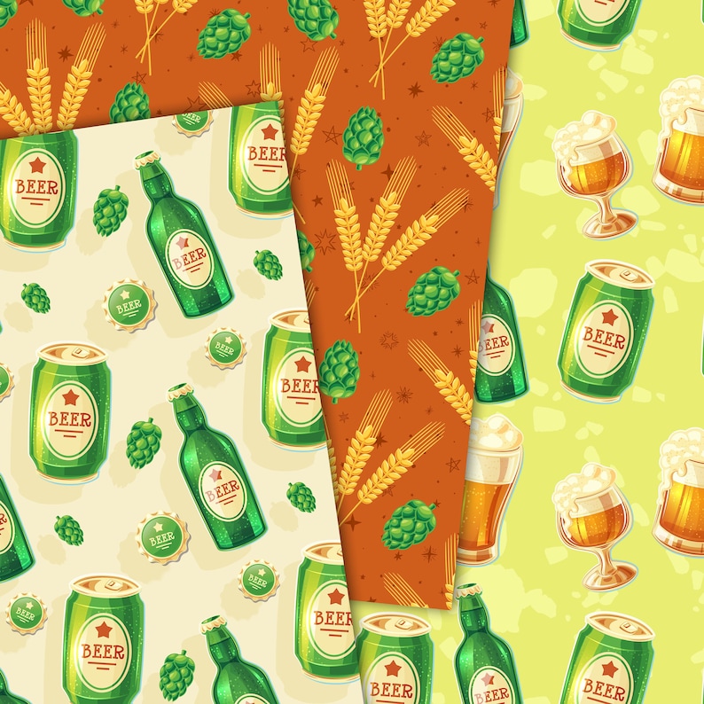 Beer Digital Paper, Beer Pattern, Oktoberfest Paper, Beer Glass Paper ...