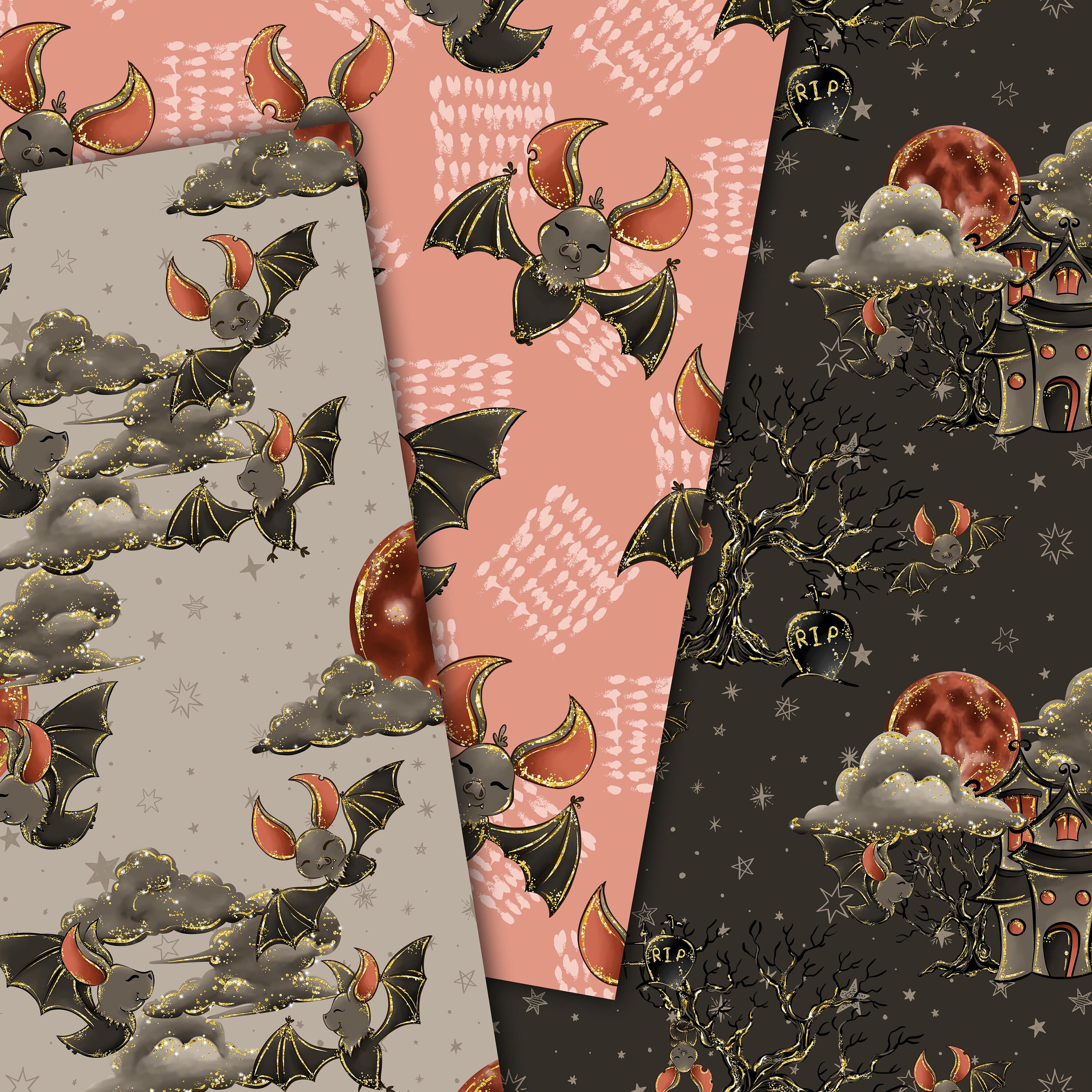 Bat Paper Night Bat Paper Halloween Paper Commercial Use | Etsy