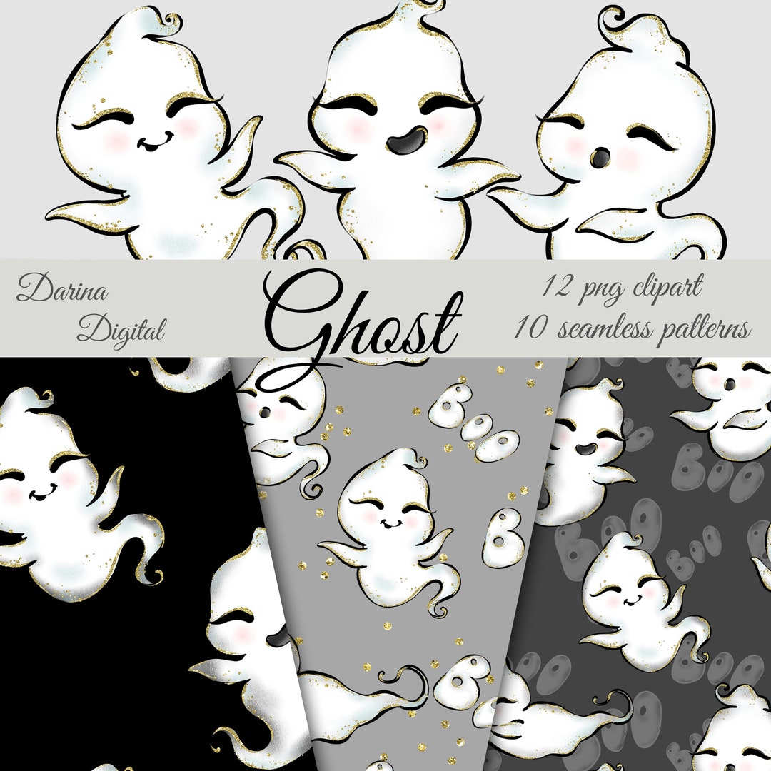 Ghost Clipart, Ghost Seamless Pattern, Halloween Clipart, Phantom ...