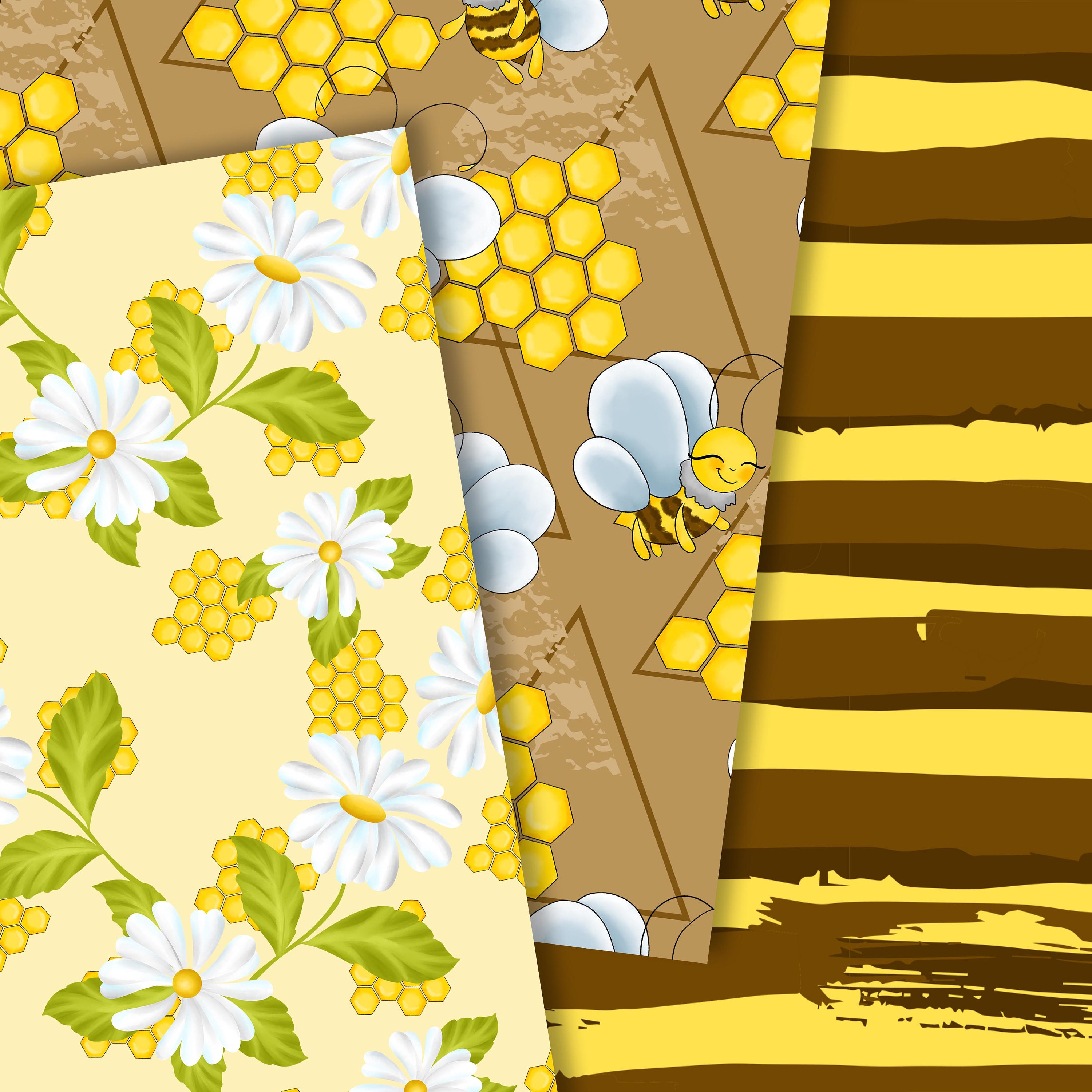 Bee Digital Paper, Bees Pattern, Cute Bee Paper, Daisy Paper, Daisy ...