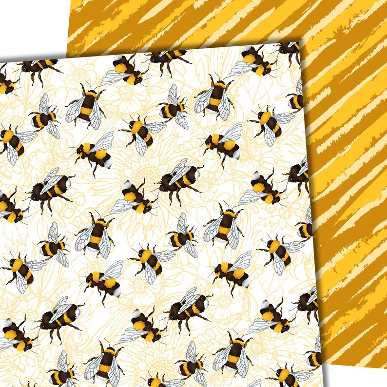 Bee Digital Paper, Bees Seamless Pattern, Handpainted Bee Paper ...