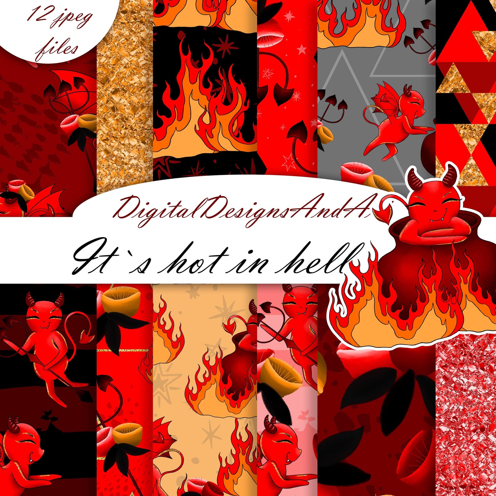 Devil Paper, Devil Pattern, Hell Digital Paper, Fire Clipart, Demon ...