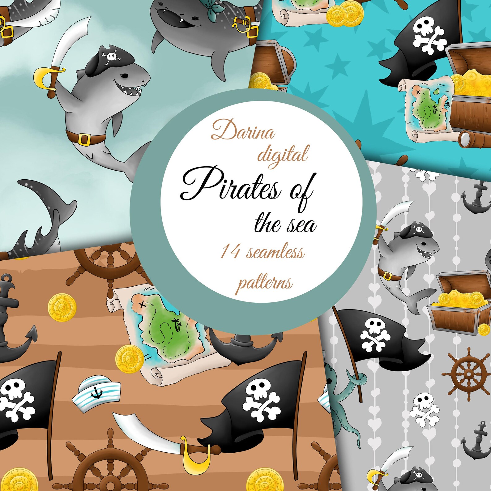 Pirate Paper Pirate Pattern Shark Paper Shark Pattern Sea | Etsy