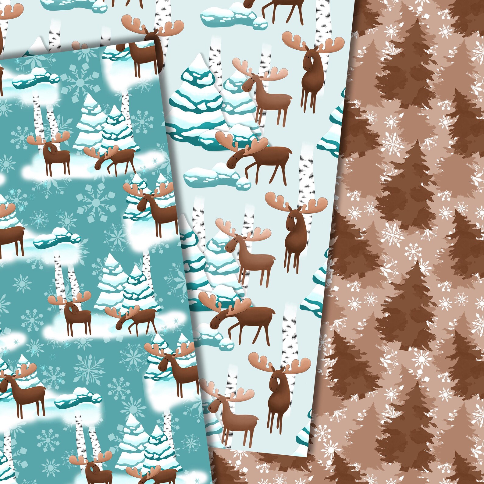 Moose Digital Paper Moose Pattern Winter Seamless Paper | Etsy