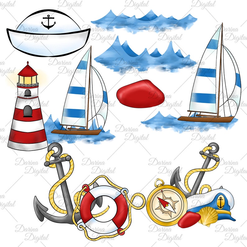 Sea Clipart, Marine Clipart, Nautical Illustration, Watercolor Clipart ...