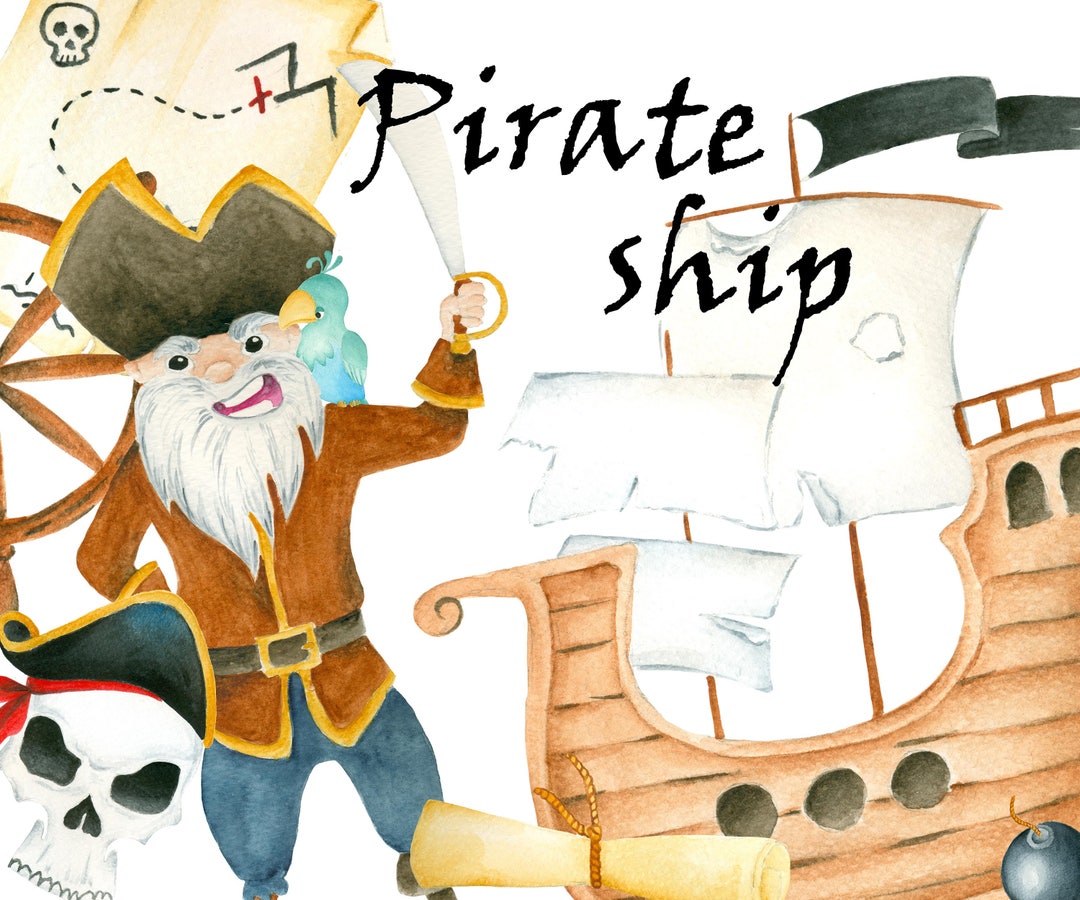 Pirate Watercolor Clipart, Pirate Ship Clipart, Pirate Illustration ...