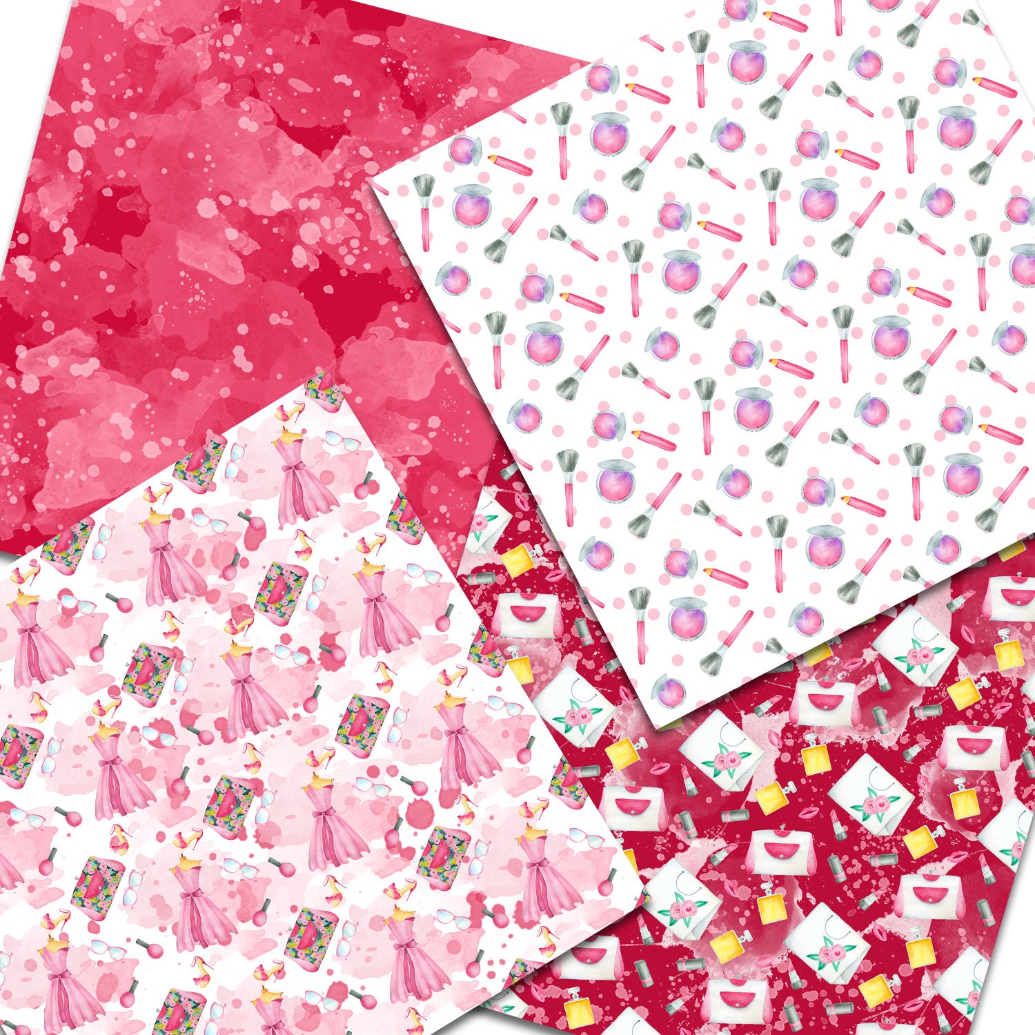 Digital paper fashion Pink makeup seamless pattern Fashion | Etsy