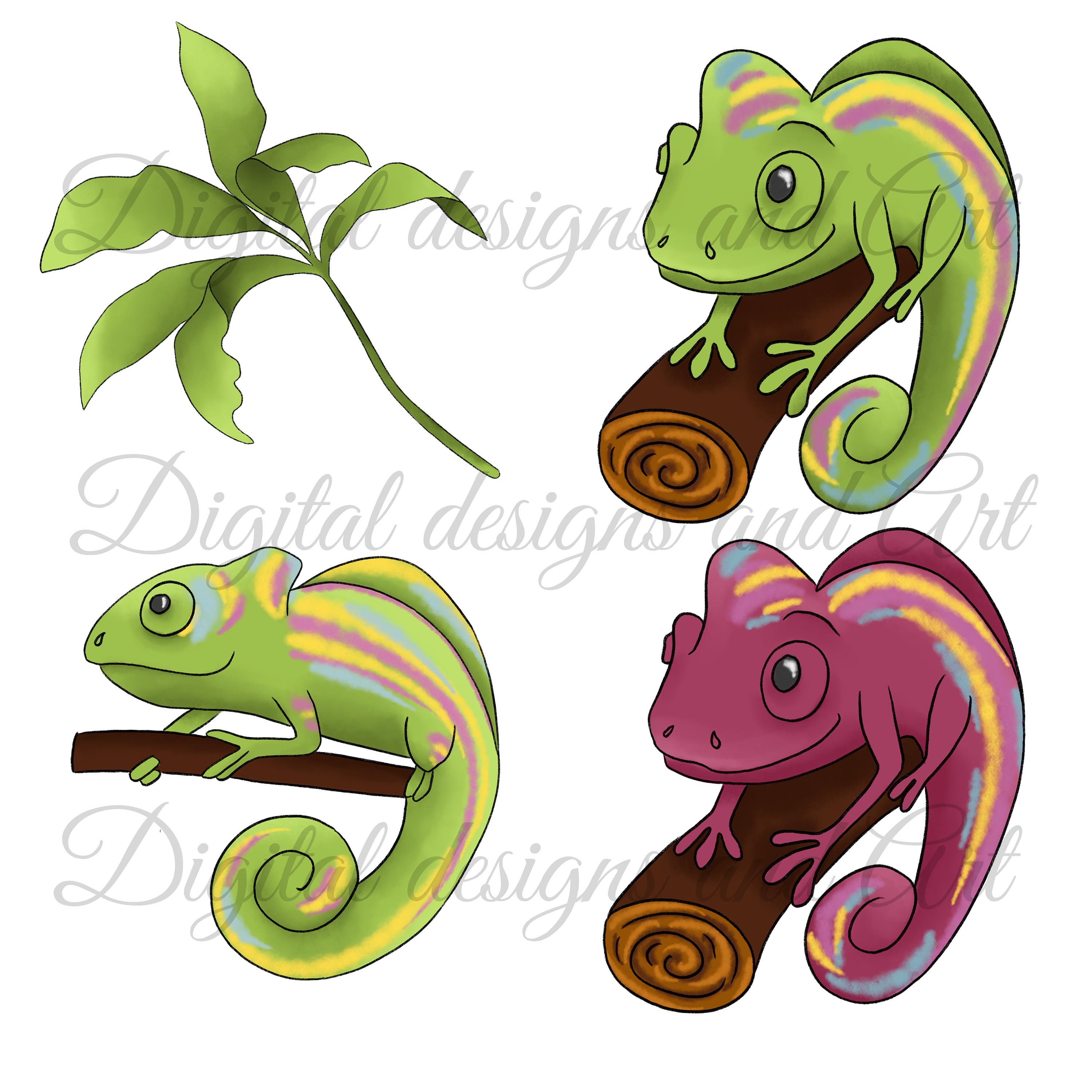 Chameleon Clipart Chameleon Illustration Tropical Clipart - Etsy