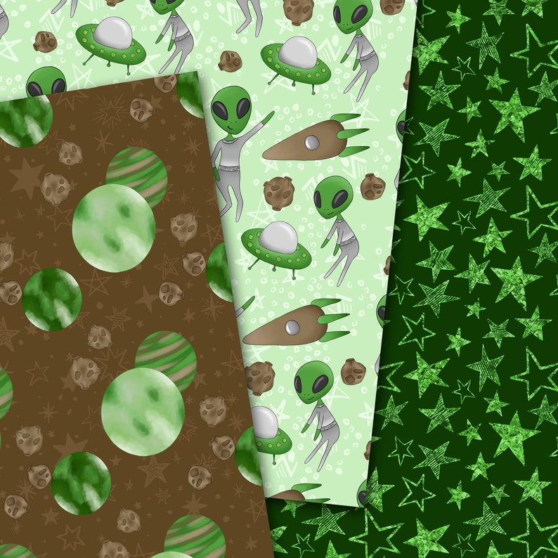 Alien Digital Paper Alien Pattern Spaceship Paper E.T. | Etsy
