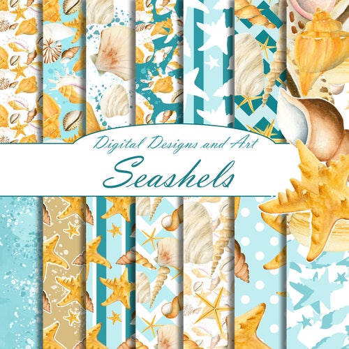 Watercolor Seashell Digital Paper 12 Seamless Patterns. - Etsy