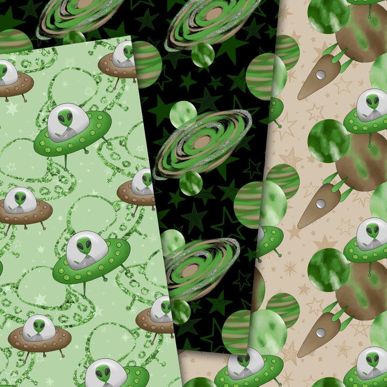 Alien Digital Paper Alien Pattern Spaceship Paper E.T. | Etsy