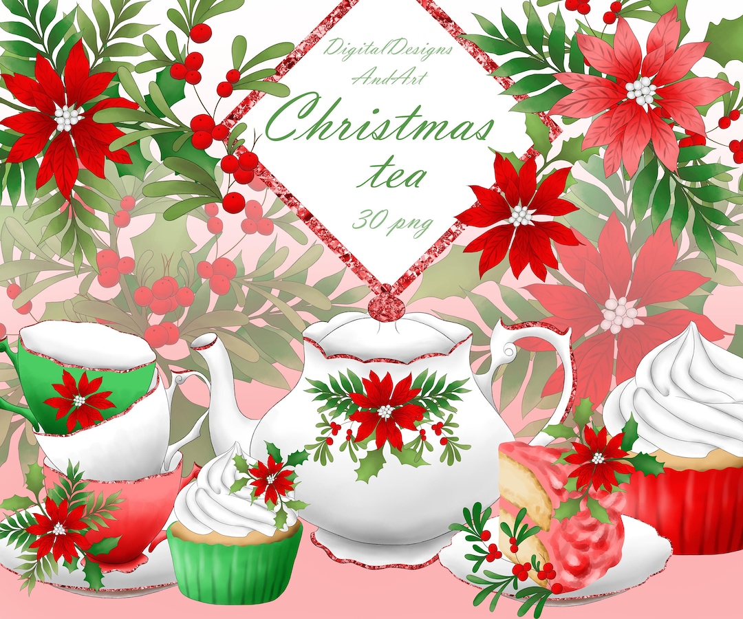 Christmas Tea Clipart, Tea Clipart, Teapot Clipart, Christmas Clipart ...