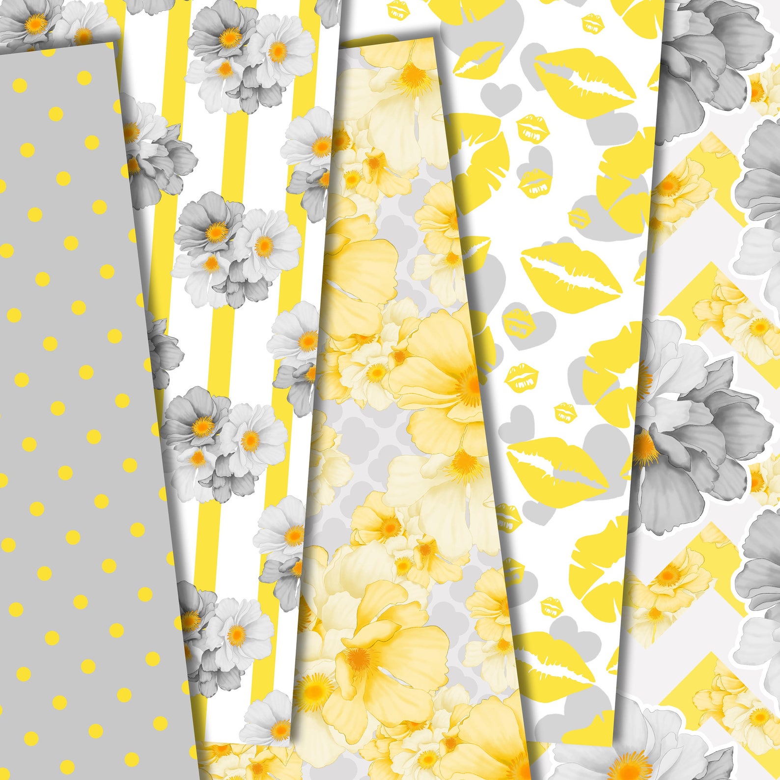 Floral Digital Paper Pack Yellow Flower Papers Digital - Etsy