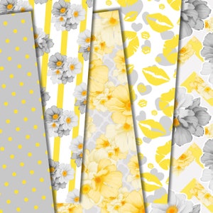Floral Digital Paper Pack, Yellow Flower Papers, Digital Background ...