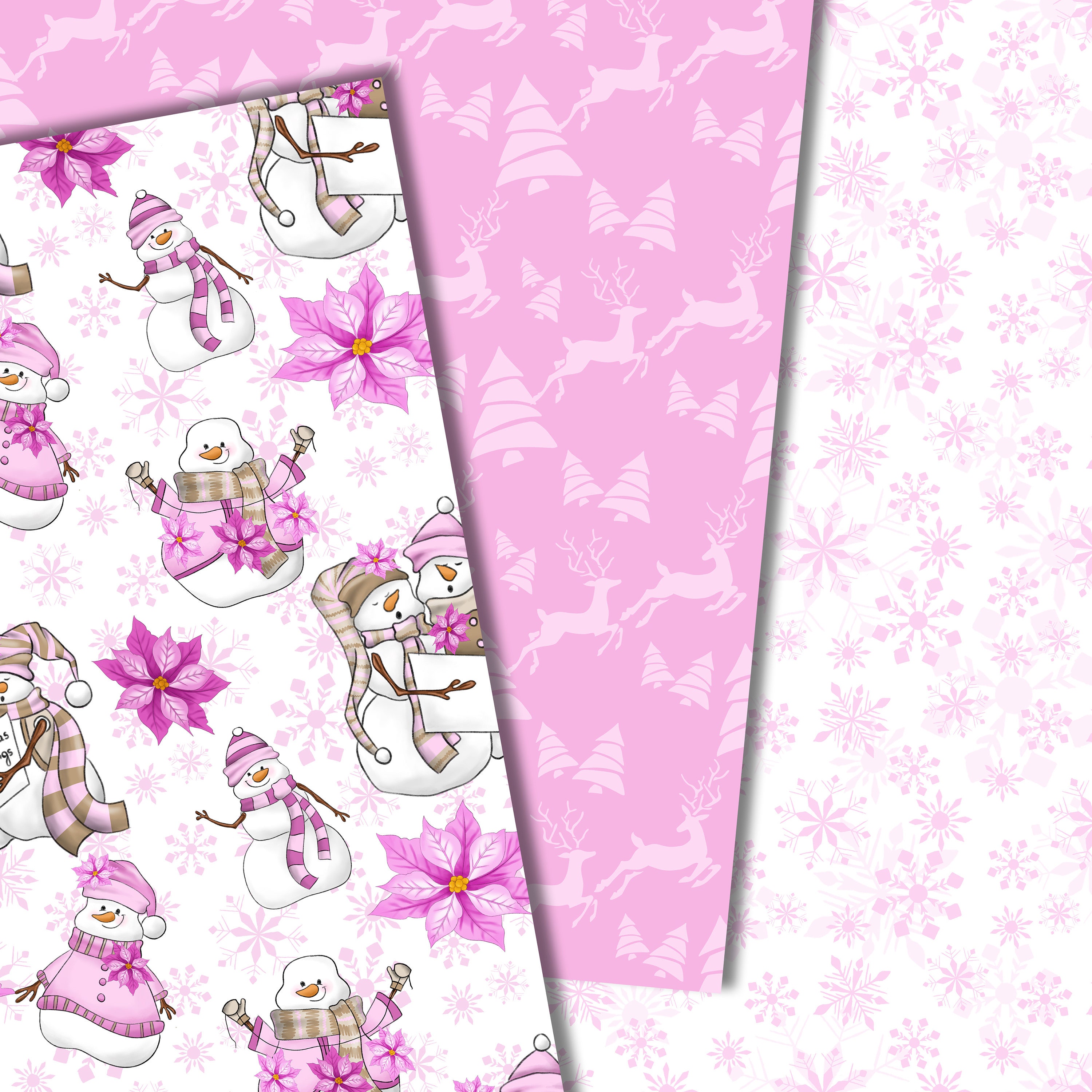 Snowman Digital Paper Winter Digital Paper Pink Winter - Etsy Sweden