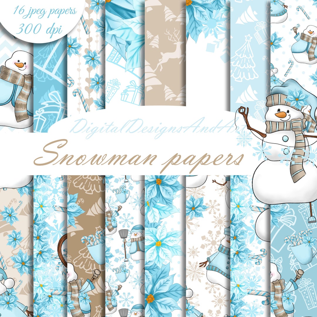 Snowman Digital Paper, Scrapbook Paper, Christmas Paper, Seamless ...