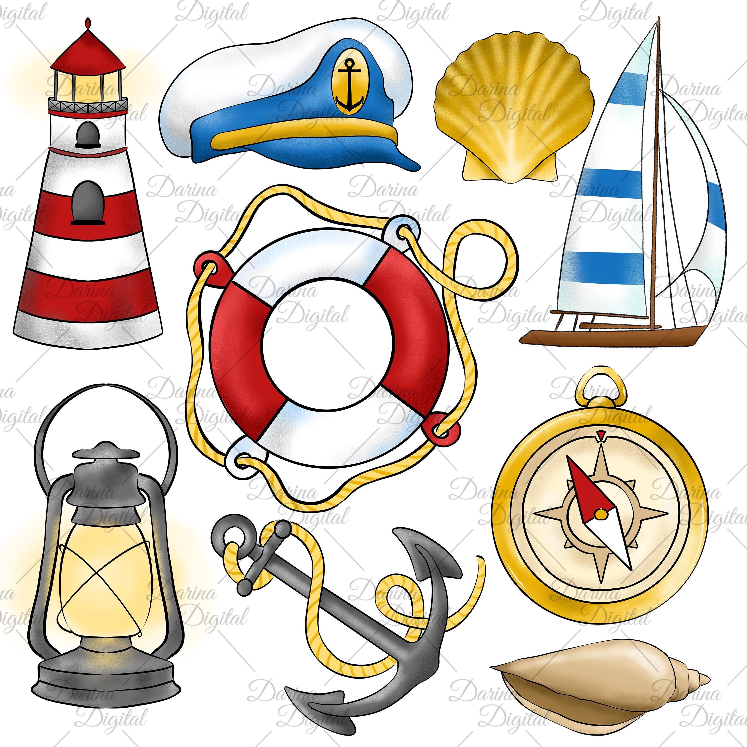 Sea Clipart, Marine Clipart, Nautical Illustration, Watercolor Clipart ...