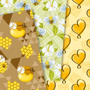Bee Digital Paper, Bees Pattern, Cute Bee Paper, Daisy Paper, Daisy ...