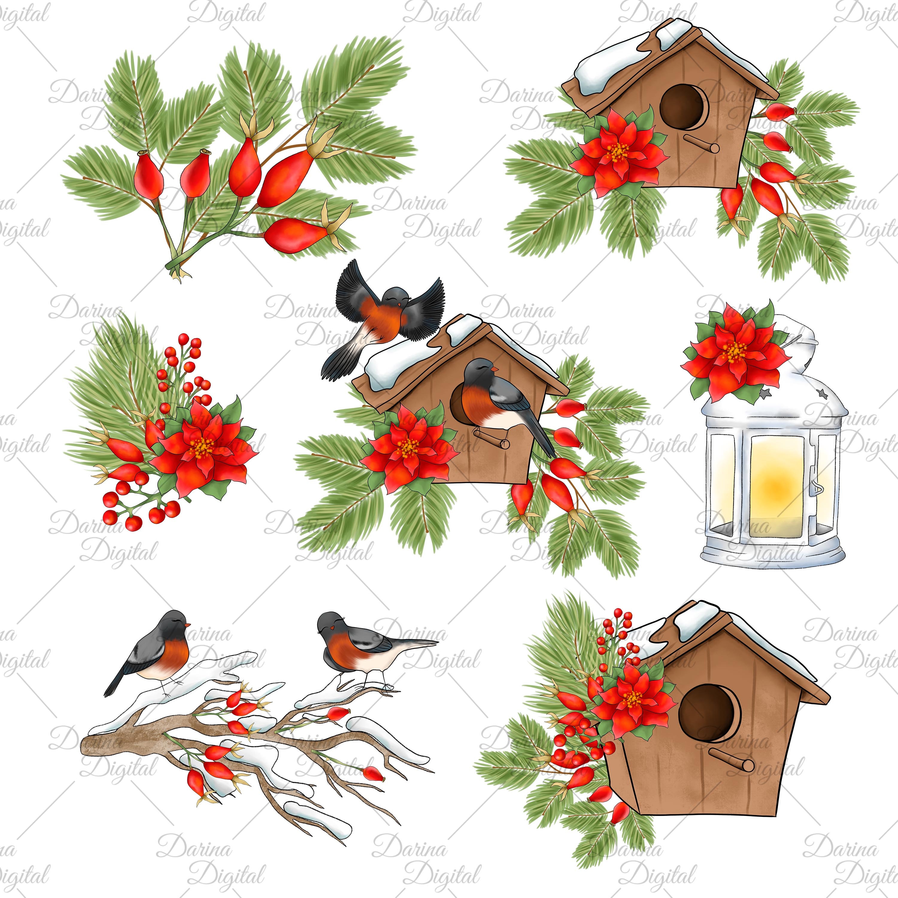 Bird Clipart Christmas Clipart Winter Clipart Christmas | Etsy