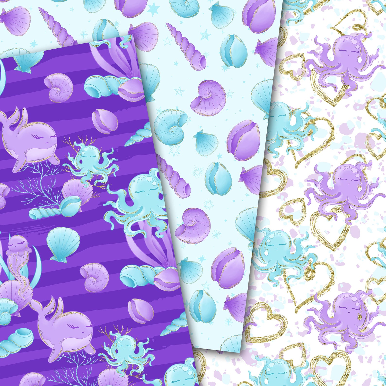 Sea Animals Digital Paper Sea Paper Animals Pattern | Etsy