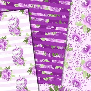 Unicorn Digital Paper Unicorn Pattern Floral Unicorn Purple - Etsy