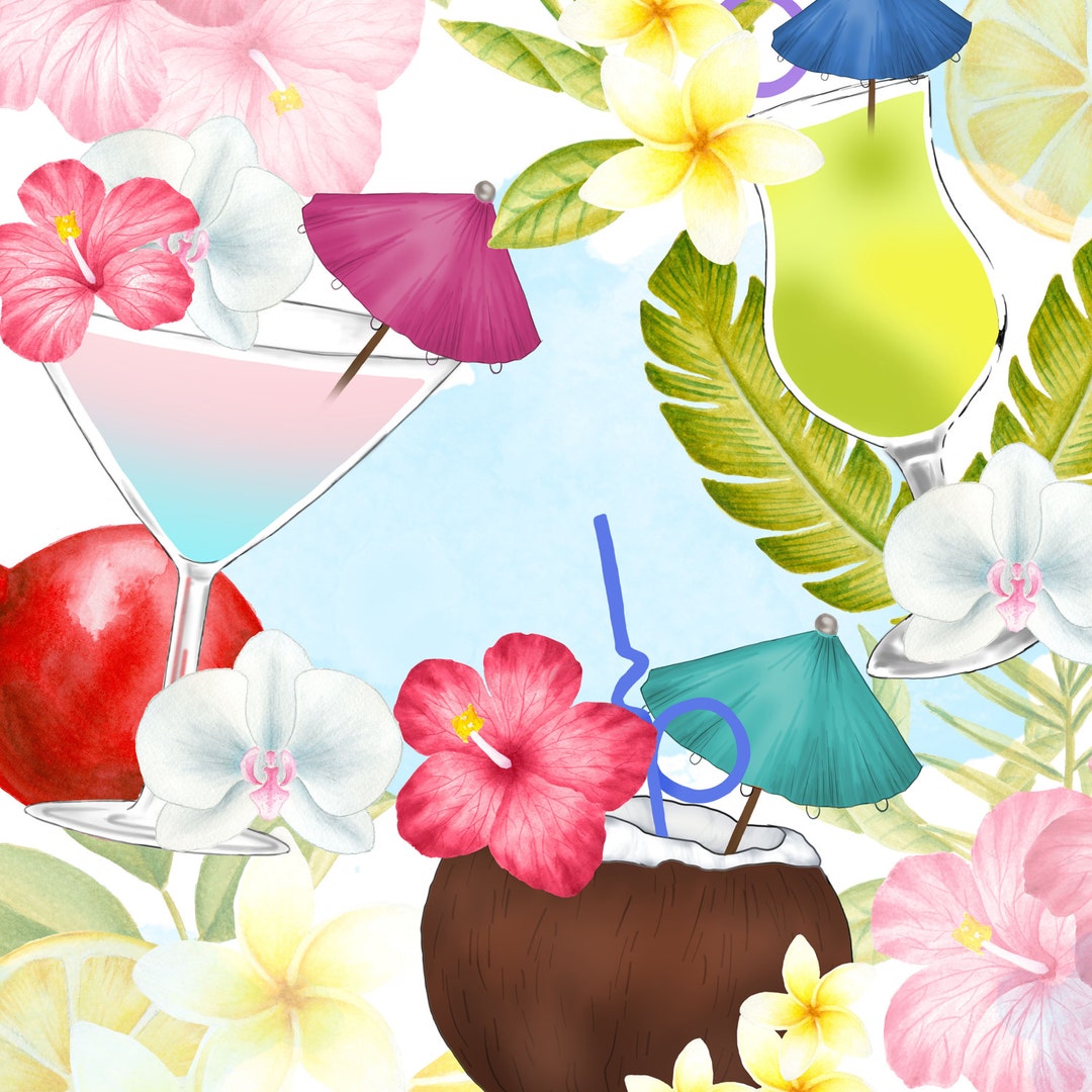 Cocktail Clipart, Watercolor Cocktail Illustration, Tropical Clipart ...
