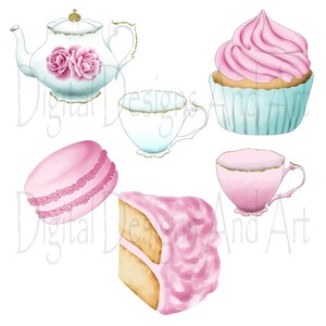 Tea Clipart, Teapot Clipart, Watercolor Tea Party Clipart, Cake ...