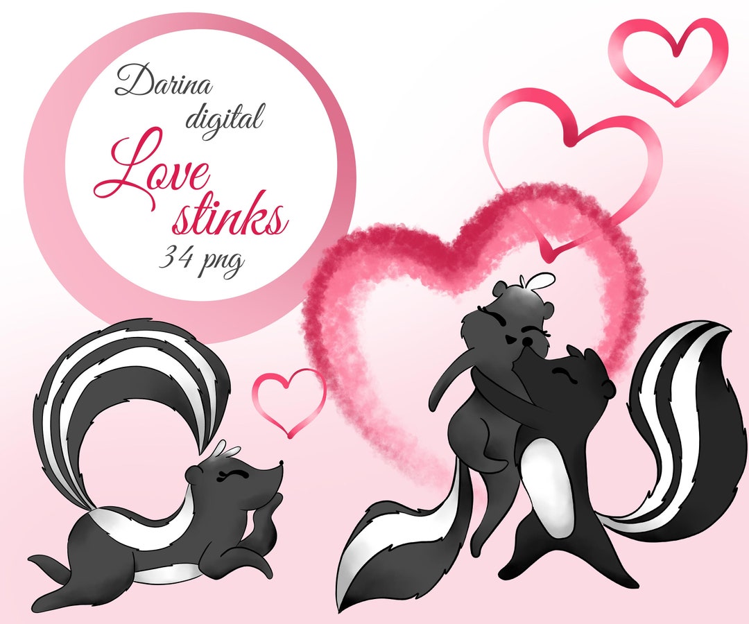 Love Clipart, Valentines Day, Skunk Clipart, Love Stinks Clipart, Heart ...