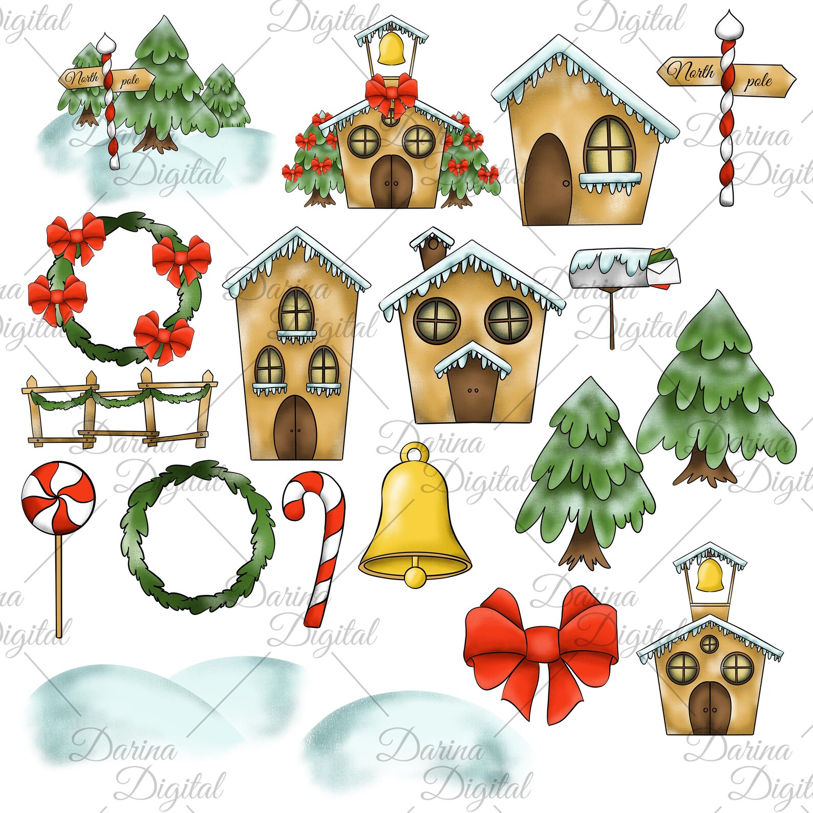 Christmas Houses Clipart, Christmas Clipart, North Pole Village, North ...