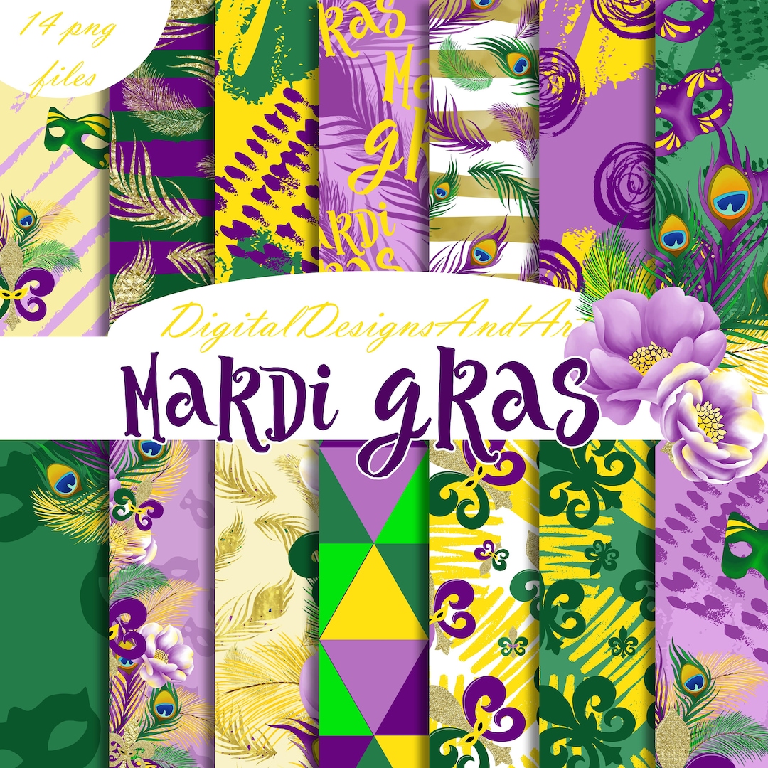 Mardi Gras Glitter Paper, Fun Digital Paper, Holiday Digital Paper ...