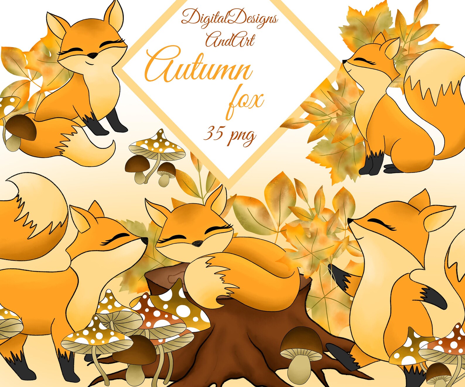 Fox Clipart, Autumn Clipart, Autumn Leaves Clipart, Fall Clipart, Fall ...