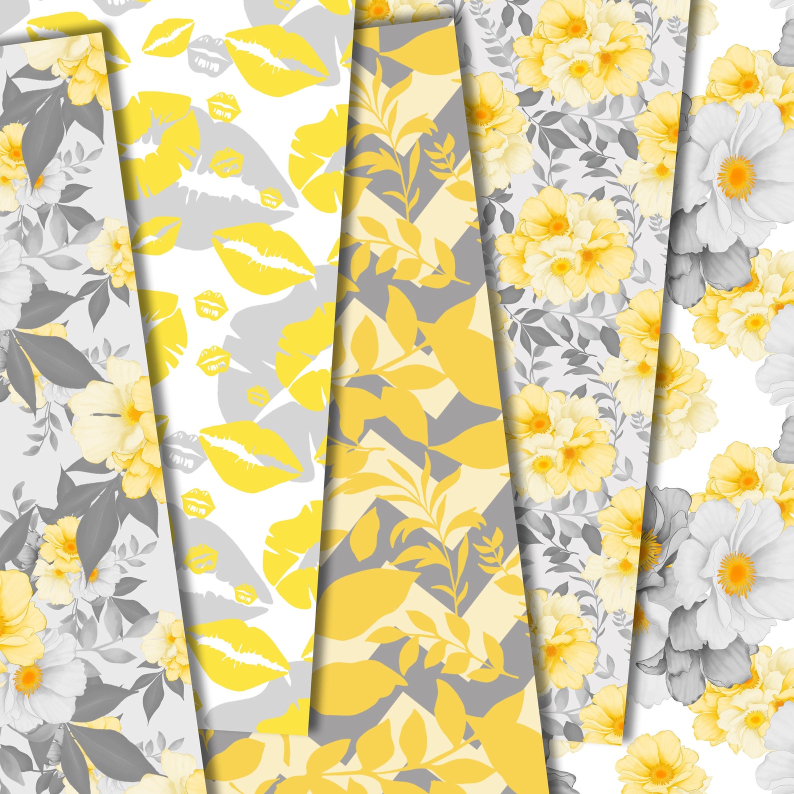 Floral Digital Paper Pack Yellow Flower Papers Digital - Etsy
