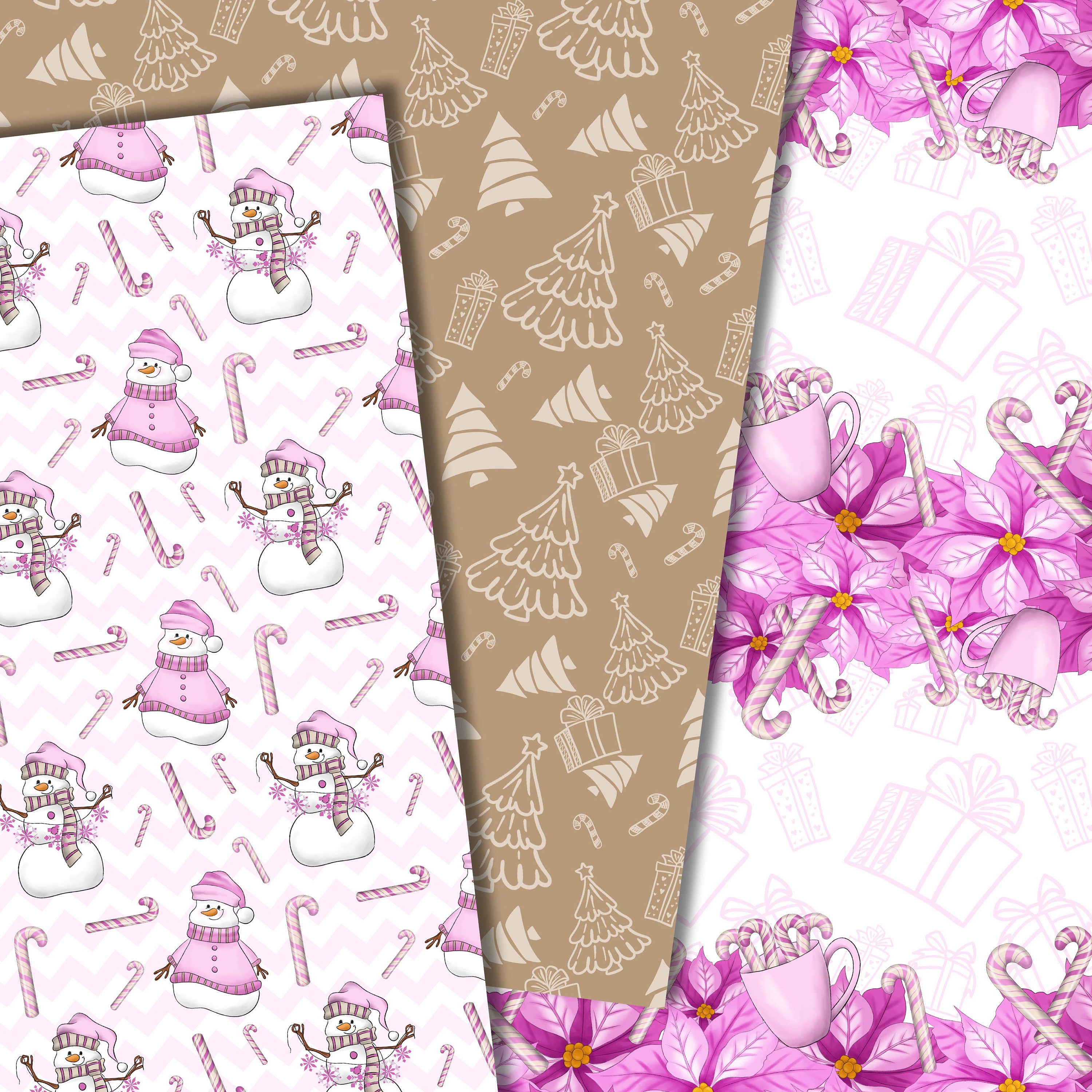 Snowman Digital Paper, Winter Digital Paper, Pink Winter Paper, Pink ...