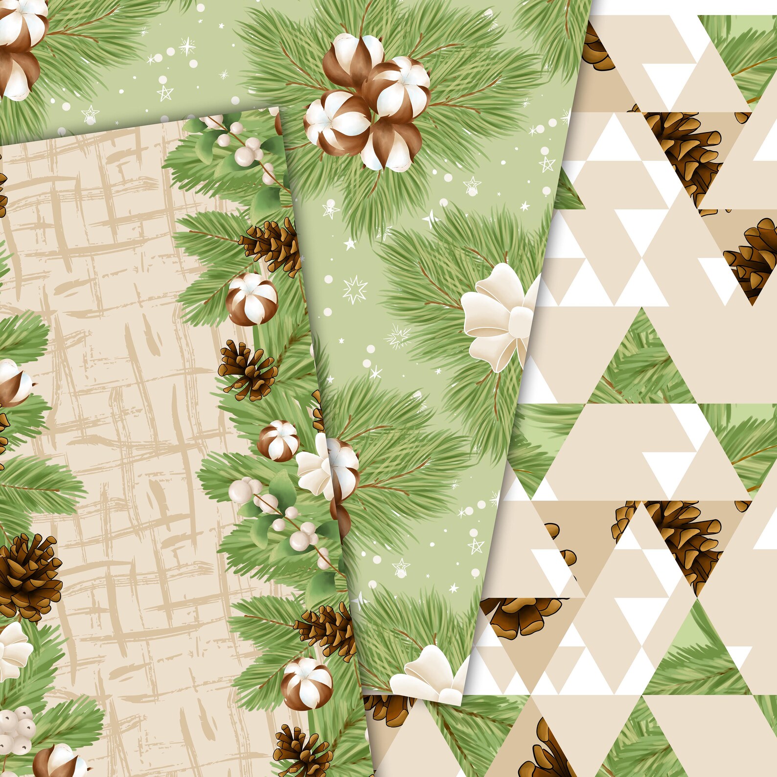 Winter Digital Paper Pine Digital Paper Pine Cone Paper | Etsy