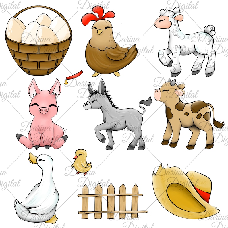 Farm Clipart Farm Animals Clipart Farm Illustration Farm - Etsy