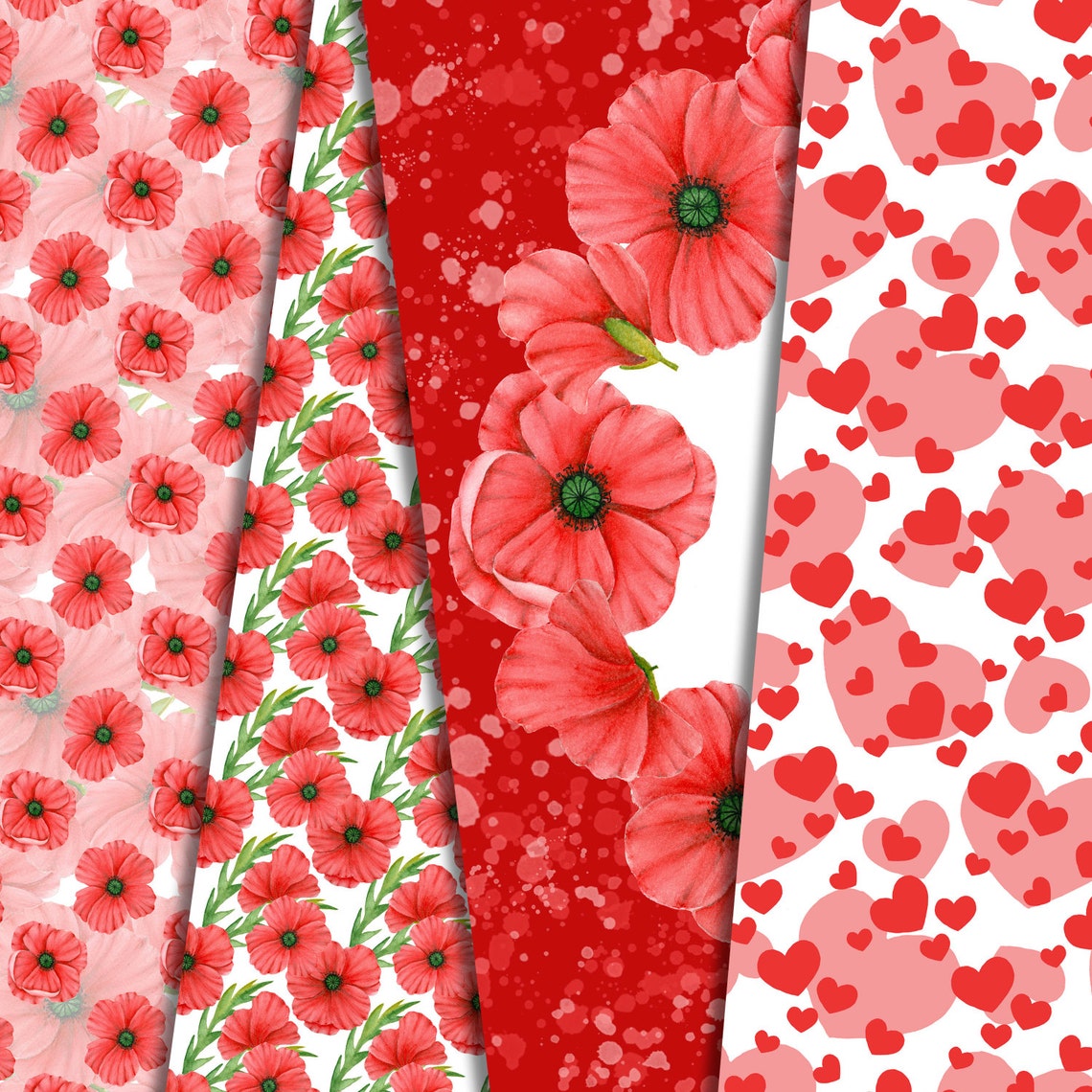 Poppy Digital Paper Watercolor Floral Paper Red Flowers - Etsy