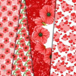 Poppy Digital Paper, Watercolor Floral Paper, Red Flowers Patterns ...