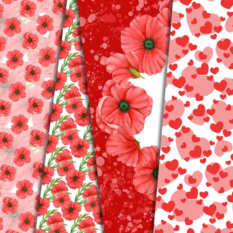 Poppy Digital Paper Watercolor Floral Paper Red Flowers - Etsy