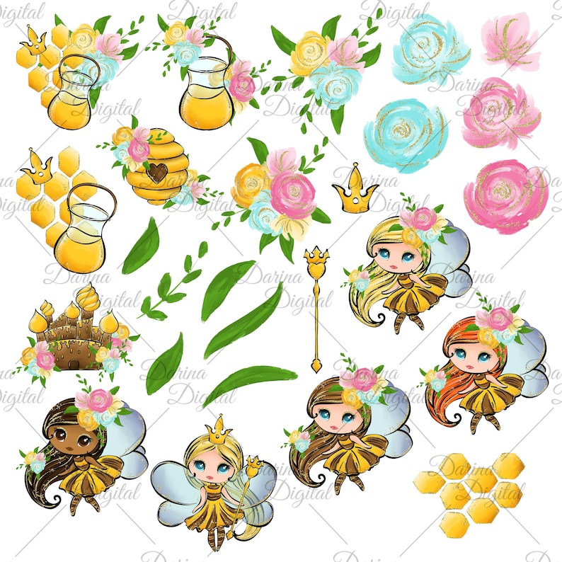 Bee Clipart Bee Fairy Clipart Fairy Illustration Whimsical | Etsy