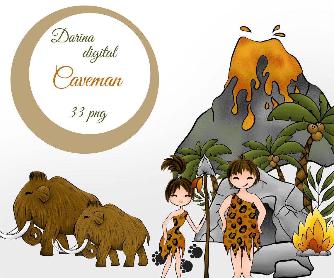 Caveman Clipart Prehistoric Clipart Stone Age Illustration - Etsy