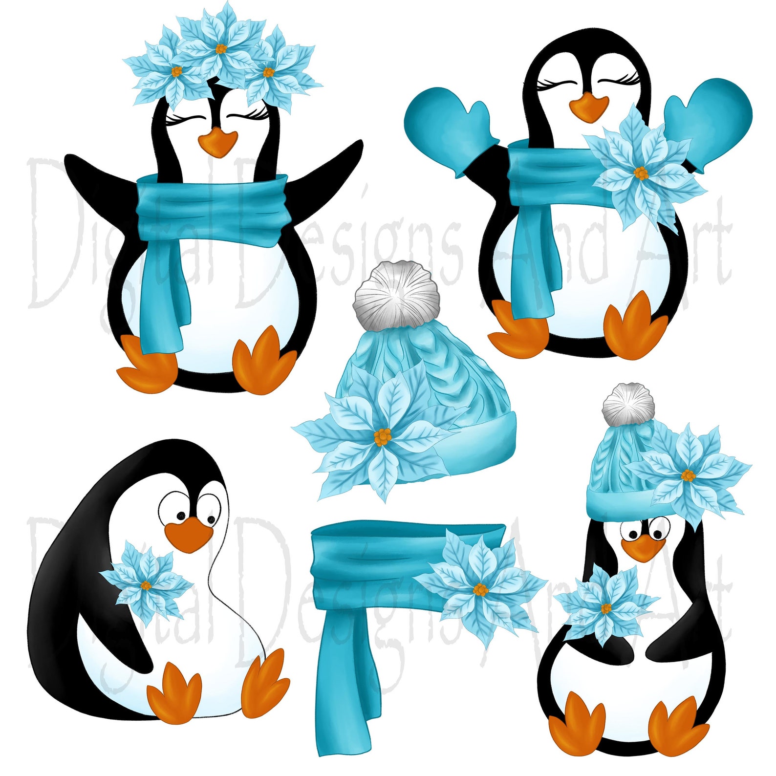 Penguins Clipart Penguin Illustration Handpainted Clipart | Etsy