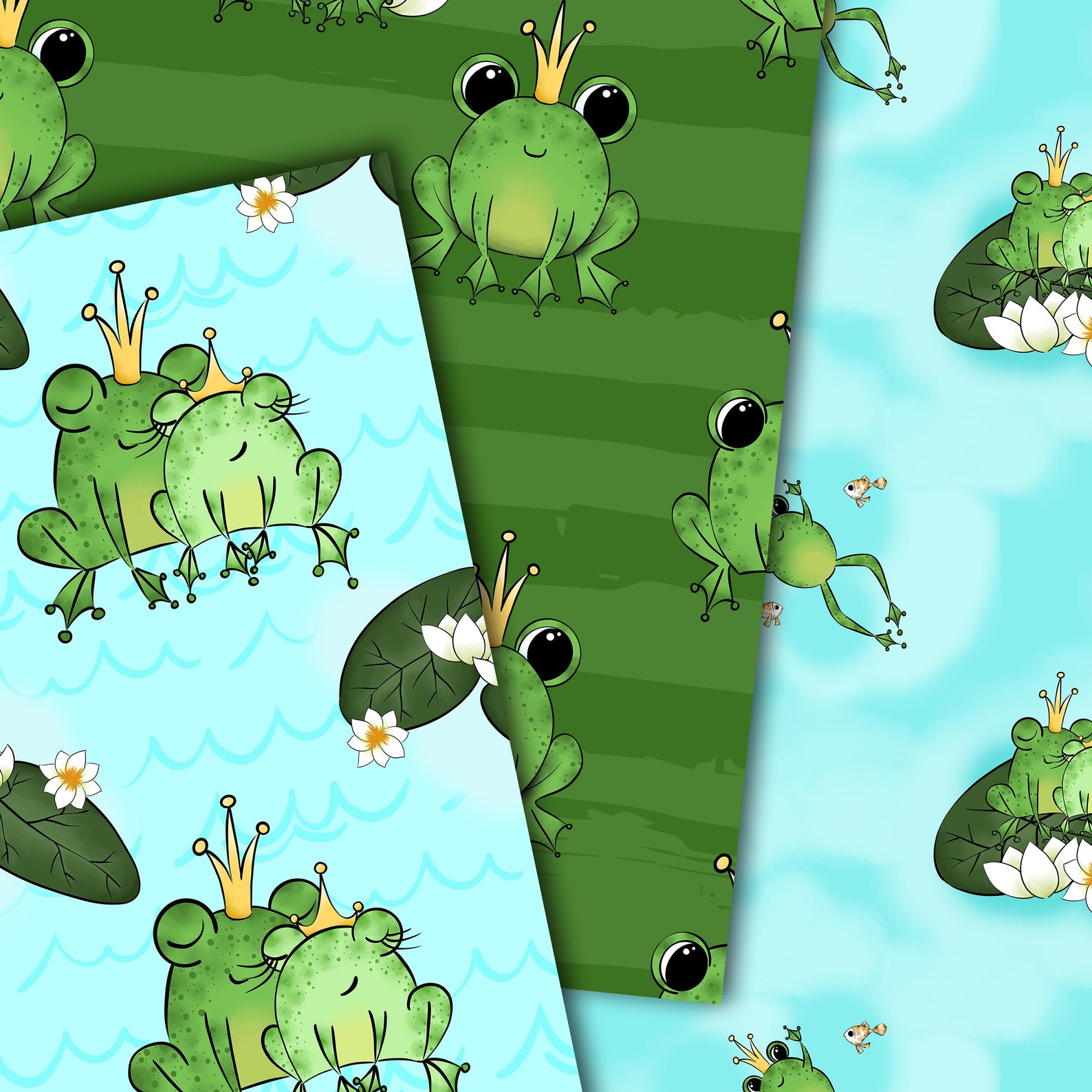 Frog Seamless Pattern, Frog Digital Paper, Cute Frogs Paper, Swamp ...