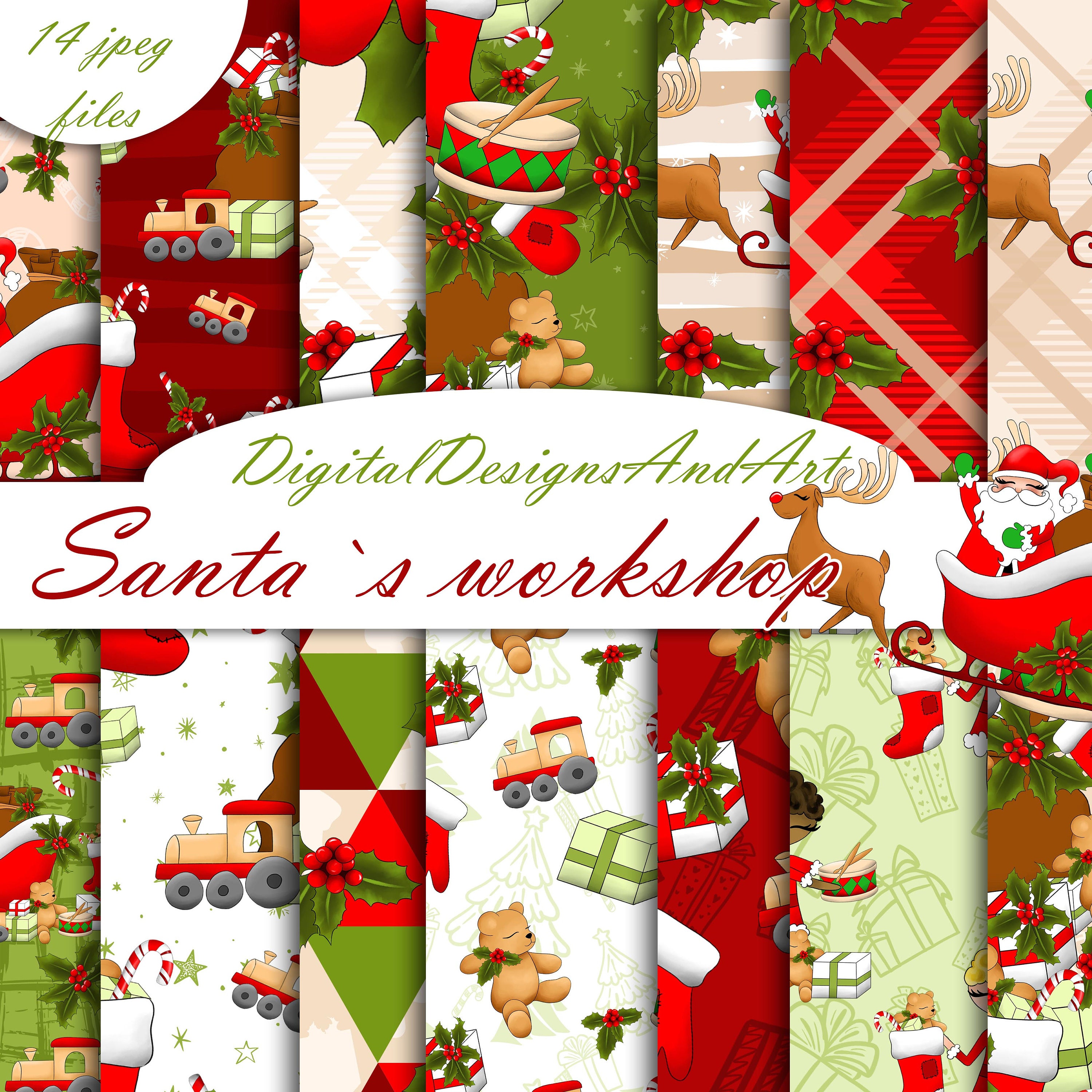 Santa Digital Paper Santa Workshop Santa Claus Paper | Etsy
