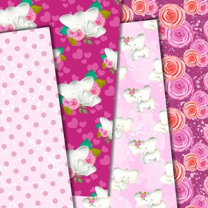 Elephant Digital Paper, Baby Papers Pack, Baby & Mama Elephant Patterns ...