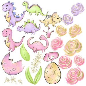 Dinosaur Clipart, Pink Dino Clipart, Cute Girl Dinosaur Illustration ...
