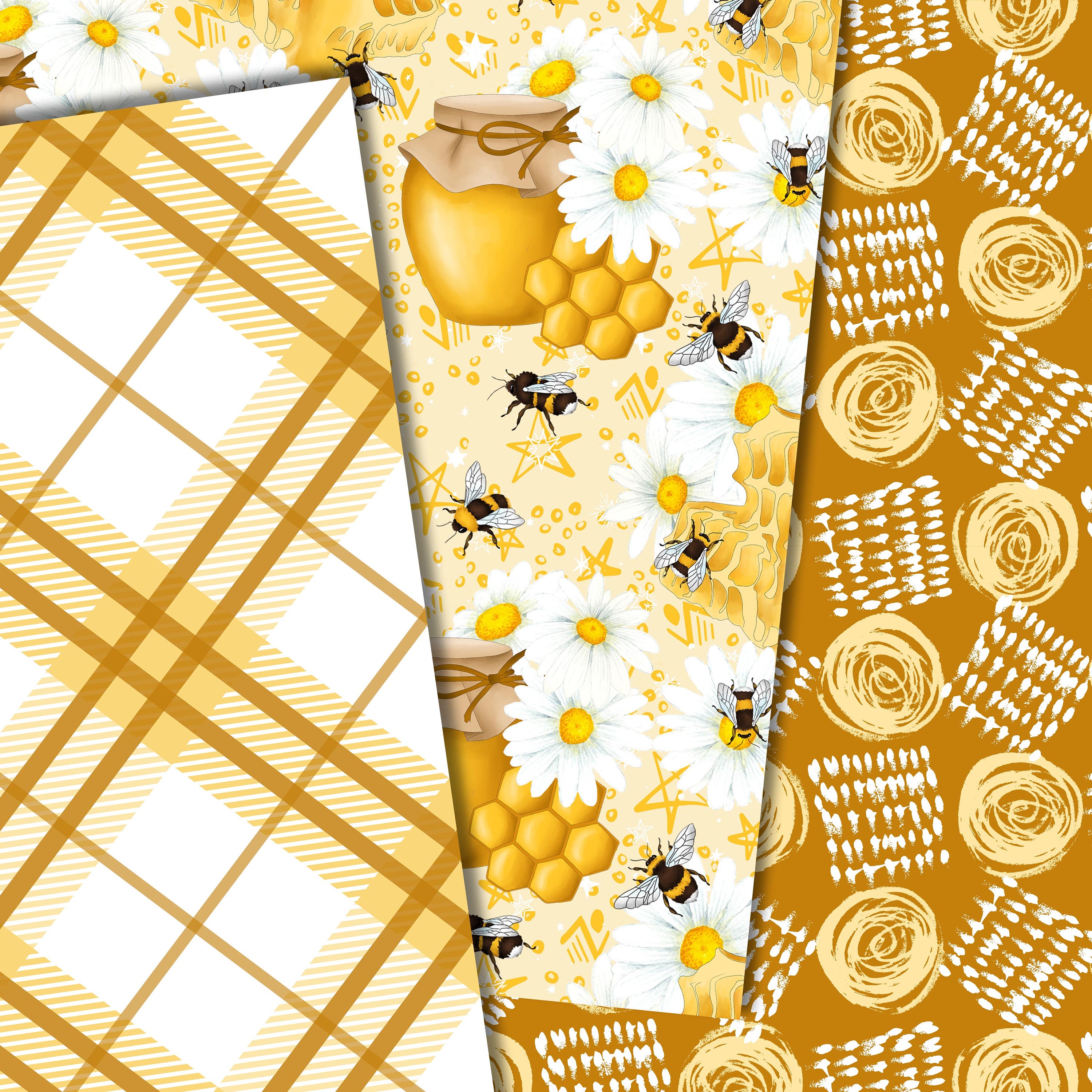 Bee Digital Paper, Bees Seamless Pattern, Handpainted Bee Paper ...